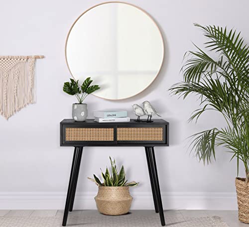 Console Table, Small Entryway Table, Console Tables for Entryway, Rattan Dresser Side Table Black Entry Table Narrow Console Table Modern Hallway Table Boho Sofa Table for Living Room, Vanity Desk