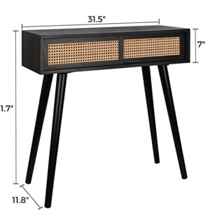 Console Table, Small Entryway Table, Console Tables for Entryway, Rattan Dresser Side Table Black Entry Table Narrow Console Table Modern Hallway Table Boho Sofa Table for Living Room, Vanity Desk