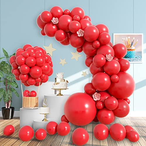 YUEARN Red Balloons, 132PCS Red Balloon Garland Kit, 18/12/10/5IN Different Size Pack, Balloon Arch Kit for Birthday Party/Baby Shower/Wedding Decor (Red, 18/12/10/5-in)