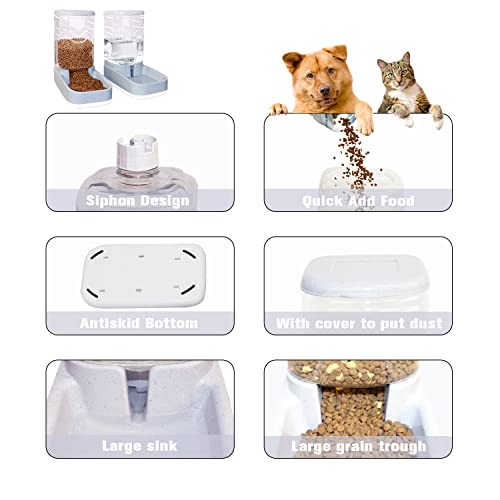 Darrengoing Automatic Pets Feeder and Water Dispenser Set, Gravity Food Feeder and Water Dispenser with Food Bowl, Automatic Cat Water Dispenser for Small Middle Pets Cats Dogs (3.8L)