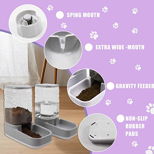 Darrengoing Automatic Pets Feeder and Water Dispenser Set, Gravity Food Feeder and Water Dispenser with Food Bowl, Automatic Cat Water Dispenser for Small Middle Pets Cats Dogs (3.8L)