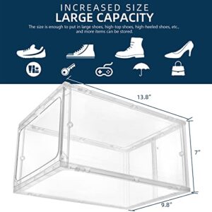 Galifode Clear Plastic Shoe Storage Boxes, Stackable Shoe Organizer Bins for Closet, Entryway, Large Shoe Container, Sneakers Toys Display Cases, 13.8 x 9.8 x 7 Inches