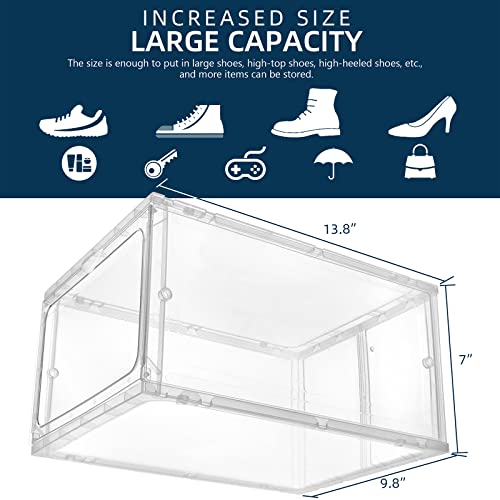 Galifode Clear Plastic Shoe Storage Boxes, Stackable Shoe Organizer Bins for Closet, Entryway, Large Shoe Container, Sneakers Toys Display Cases, 13.8 x 9.8 x 7 Inches