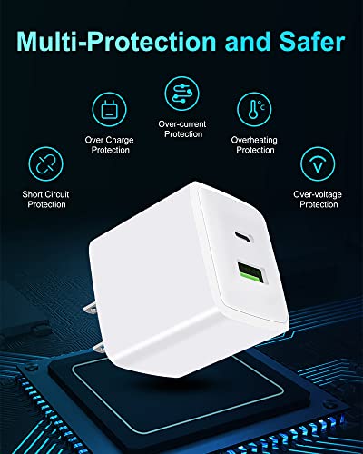 2 Pack USB C Wall Charger, PLSFLICK 20W Dual Port Power Delivery Fast Type C Charging Block Plug Adapter for iPhone 14 13 12 Pro Max Mini XR XS SE, Ipad, Airpods, Samsung Galaxy(White)