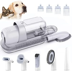 lmvvc grooming kit with 2.3l vacuum suction 99% pet hair, pet grooming vacuum low noise for grooming with 5 tools and 4 different lengths clipper guards for dog cat (white)