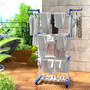 Large Clothes Drying Rack, 4-Tier Clothes Drying Rack with 67H x 19W x 30L Inches, Movable Clothes Drying Rack with Casters for Indoor/Outdoor for Drying Clothes, Bed Covers, Shoes, Sofa Covers etc