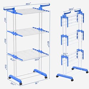 Large Clothes Drying Rack, 4-Tier Clothes Drying Rack with 67H x 19W x 30L Inches, Movable Clothes Drying Rack with Casters for Indoor/Outdoor for Drying Clothes, Bed Covers, Shoes, Sofa Covers etc