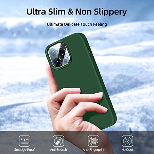 Dssairo [5 in 1 for iPhone 12 Pro Max Case 6.7 inch, with 2 Pack Screen Protector + 2 Pack Camera Lens Protector, Liquid Silicone Ultra Slim Shockproof Protective Phone Case (Alpine Green)