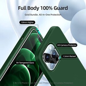 Dssairo [5 in 1 for iPhone 12 Pro Max Case 6.7 inch, with 2 Pack Screen Protector + 2 Pack Camera Lens Protector, Liquid Silicone Ultra Slim Shockproof Protective Phone Case (Alpine Green)