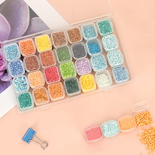 Quefe 168 Slots Diamond Painting Storage Containers, 6pcs 28 Grids Clear Diamond Painting Accessories and Tools Boxes Bead Organizers Diamond Art Embroidery Storage with Label Stickers