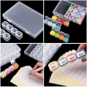 Quefe 168 Slots Diamond Painting Storage Containers, 6pcs 28 Grids Clear Diamond Painting Accessories and Tools Boxes Bead Organizers Diamond Art Embroidery Storage with Label Stickers