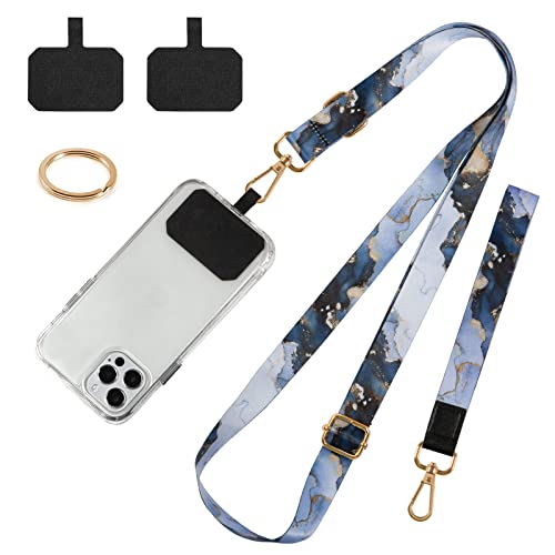 Dutyway Cell Phone Lanyard, 1x Wrist Lanyards, 1x Adjustable Crossbody Shoulder Neck Strap with 2X Phone Tether Tabs Universal Lanyard for Keys, ID Badges, Card Holder, Most Smartphones (Marble)