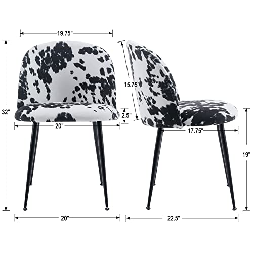 Guyou Fabric Upholstered Dining Chairs Set of 2, Modern Guest Chairs Side Chairs Round Back, Modern Accent Chairs with Metal Legs for Living Room Bedroom Reception Room (Black Cow)