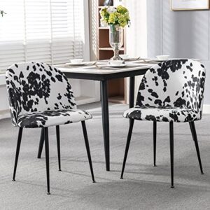 Guyou Fabric Upholstered Dining Chairs Set of 2, Modern Guest Chairs Side Chairs Round Back, Modern Accent Chairs with Metal Legs for Living Room Bedroom Reception Room (Black Cow)