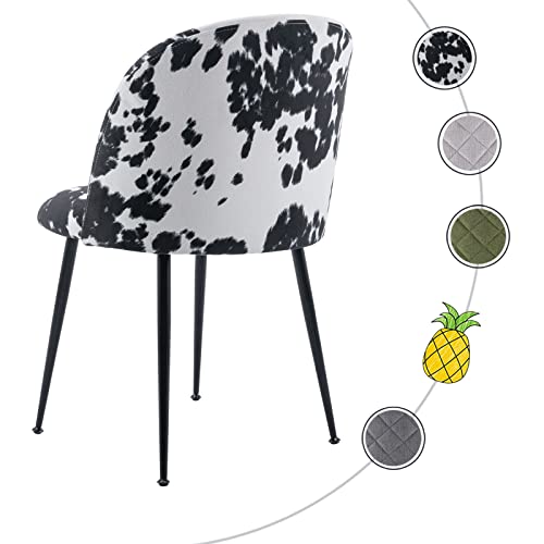 Guyou Fabric Upholstered Dining Chairs Set of 2, Modern Guest Chairs Side Chairs Round Back, Modern Accent Chairs with Metal Legs for Living Room Bedroom Reception Room (Black Cow)