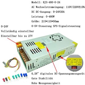 Lianshi Transformer AC-DC 0-24V Adjustable 20A480W Voltage Digital Display DC Regulated Switching Power Supply Adapt to DC Speed Control Motor, LED Equipment, 3D Printer System