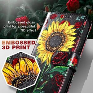 Shields Up for Galaxy S23 Ultra Case, [Detachable] Magnetic Wallet Case with Card Holder & Strap for Girls/Women, [Vegan Leather] Floral Cover for Samsung Galaxy S23 Ultra 5G - Rose Flower/Sunflower