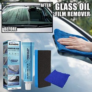 3Pc Car Glass Oil Film Cleaner, Glass Film Removal Cream, Car Windshield Oil Film Cleaner,Glass Oil Film Remover Glass Stripper Water Spot Remover, with Sponge and Towel