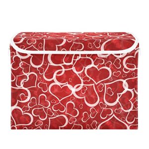 kigai storage basket valentine's day hearts storage boxes with lids and handle, large storage cube bin collapsible for shelves closet bedroom living room, 16.5x12.6x11.8 in