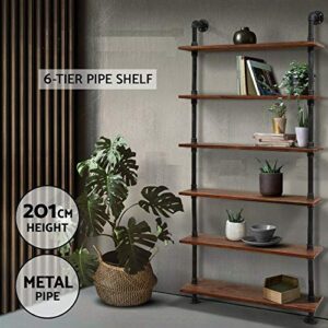 LOKKHAN L:36-Inch Industrial Pipe Shelves,Wall Mounted Metal Pipe Wood Shelf,Rustic Pipe Ladder Bookshelf Bookcase,DIY Open Pipe Shelving