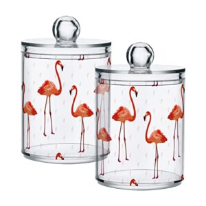 kigai 2 pack apothecary jars flamingo bird crane qtip holder organizer clear airtight container for cotton swabs food storage 14oz plastic jars with lids