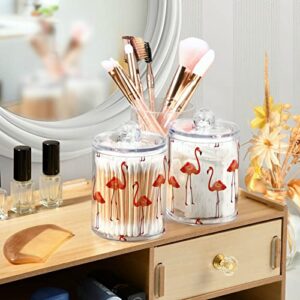 Kigai 2 Pack Apothecary Jars Flamingo Bird Crane Qtip Holder Organizer Clear Airtight Container for Cotton Swabs Food Storage 14oz Plastic Jars with Lids