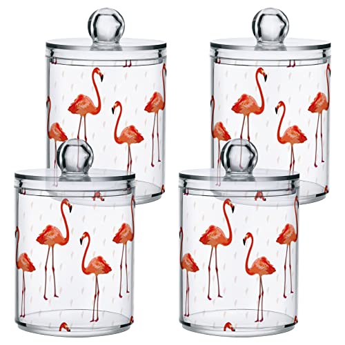 Kigai 2 Pack Apothecary Jars Flamingo Bird Crane Qtip Holder Organizer Clear Airtight Container for Cotton Swabs Food Storage 14oz Plastic Jars with Lids