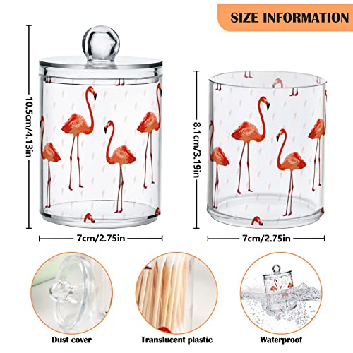 Kigai 2 Pack Apothecary Jars Flamingo Bird Crane Qtip Holder Organizer Clear Airtight Container for Cotton Swabs Food Storage 14oz Plastic Jars with Lids