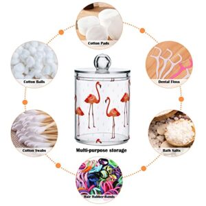 Kigai 2 Pack Apothecary Jars Flamingo Bird Crane Qtip Holder Organizer Clear Airtight Container for Cotton Swabs Food Storage 14oz Plastic Jars with Lids