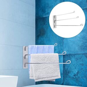 Anneome Organizer Bathroom Steel Swing Punch Stainless Towel Racks Nail Space Rotary Free Mount Storage Rotation Wall Holder Saving Mounted with Bar Hanger Arm Bars Bath Hand Accessories