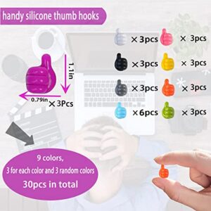 QWEN 30pcs Self-Adhesive Silicone Thumb Hook, Creative Thumb Shaped Wall Hook, Multi-Functional self-Adhesive Wall Decoration Hook, Key Hanger, for Storage Cable/Headset/Plug/mask