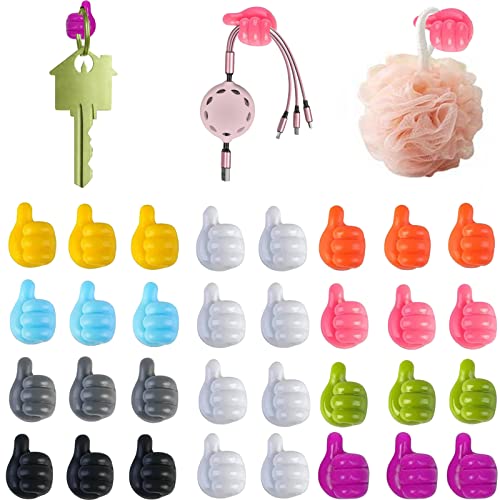 QWEN 30pcs Self-Adhesive Silicone Thumb Hook, Creative Thumb Shaped Wall Hook, Multi-Functional self-Adhesive Wall Decoration Hook, Key Hanger, for Storage Cable/Headset/Plug/mask