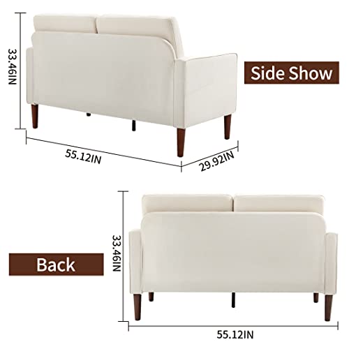 Modern Living Room Loveseat Sofa Couches, Upholstered Linen Fabric Love Seat Armchair Couch with Wide Wooden Legs for Living Room and Office, Beige