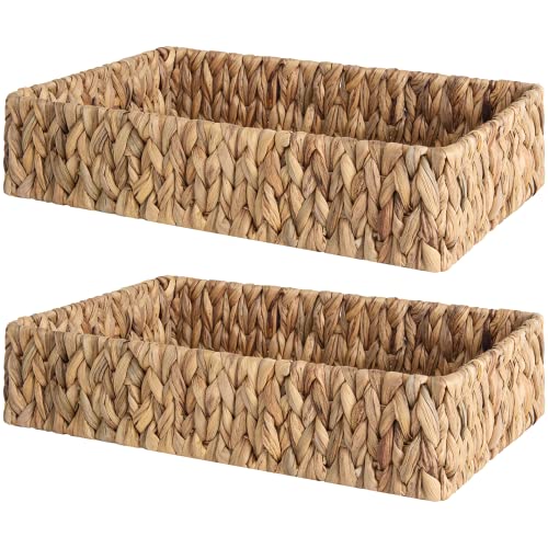 StorageWorks Large Toilet Basket Tank Topper, Toilet Paper Basket for Bathroom, Water Hyacinth Storage Basket for Toilet Tank Top, Shelf, Handwoven Bathroom Wicker Basket, Natural, 2 Pack