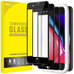 jetech full coverage screen protector for iphone se 3 (2022)/se 2 (2020)/8/7 4.7-inch, black edge tempered glass film with easy installation tool, case-friendly, hd clear, 3-pack (black)