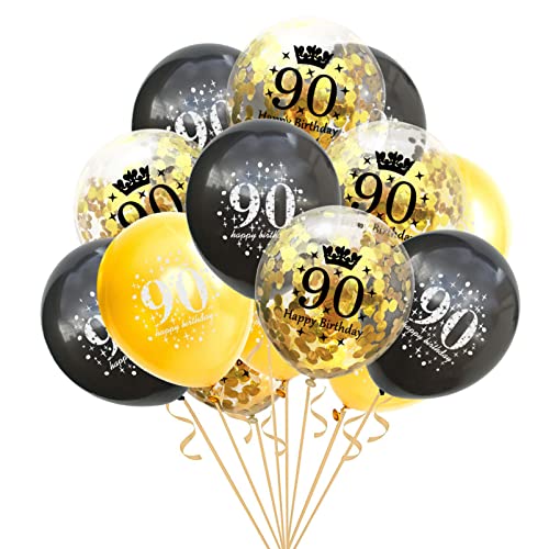 Gold and Black 90th Birthday Balloons Decorations 30Pcs 90th Happy Birthday Confetti Latex Balloons Decorations for Men Women 90th Birthday Anniversary Decorations 12 inch