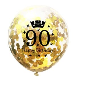 Gold and Black 90th Birthday Balloons Decorations 30Pcs 90th Happy Birthday Confetti Latex Balloons Decorations for Men Women 90th Birthday Anniversary Decorations 12 inch