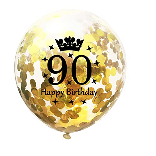 Gold and Black 90th Birthday Balloons Decorations 30Pcs 90th Happy Birthday Confetti Latex Balloons Decorations for Men Women 90th Birthday Anniversary Decorations 12 inch