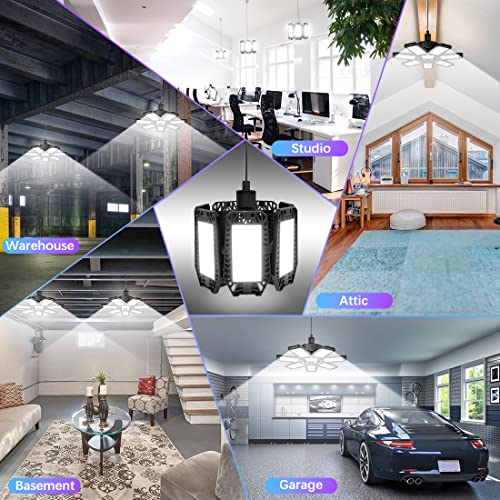 YIVANNUO 2 Pack LED Garage Light, 200W Super Bright Garage Lights Ceiling LED with 7+1 Adjustable Panels 20000LM E26/E27 Deformable Deformable LED Garage Ceiling Lights for Garage, Workshop