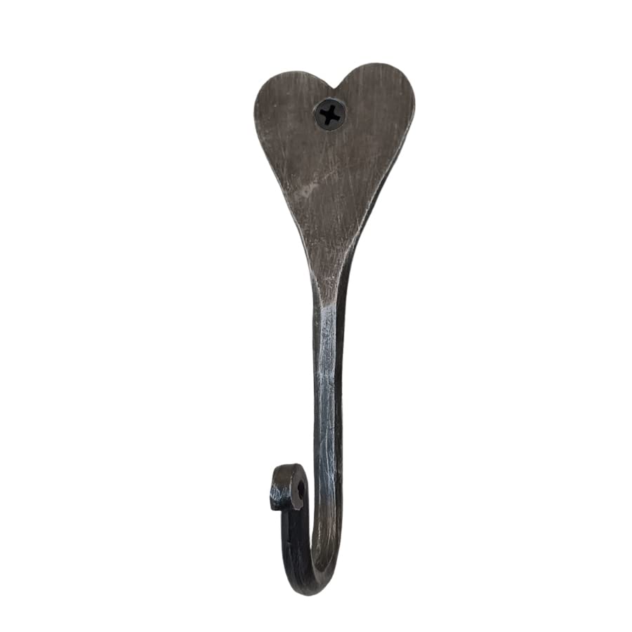 Hand Forged Heart Shape Metal Wall Hooks Wrought Iron Blacksmith Vintage Wall Hook Handmade Wall Mounted Rustic Hooks for Office and Home Classic Look Black Antique Finish Wall Hooks by Living Ideas