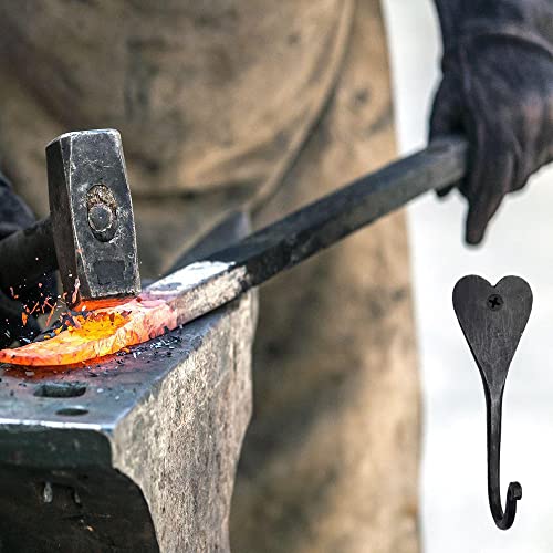 Hand Forged Heart Shape Metal Wall Hooks Wrought Iron Blacksmith Vintage Wall Hook Handmade Wall Mounted Rustic Hooks for Office and Home Classic Look Black Antique Finish Wall Hooks by Living Ideas