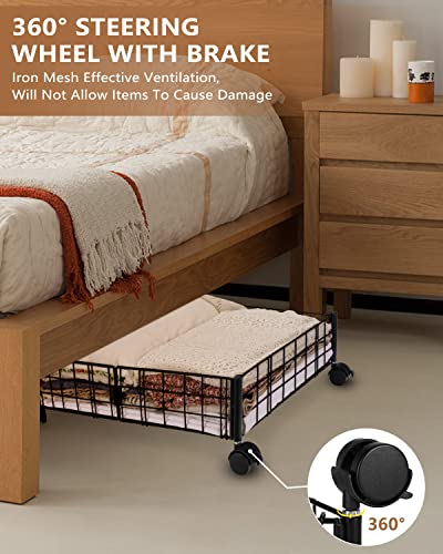 Under Bed Storage with Wheels, Underbed Storage Containers, Foldable Bedroom Storage and Organization with Handles, Underbed Storage Drawer for Shoes, Clothes, Toys, Blankets and Bedding (2 Pack, Black)