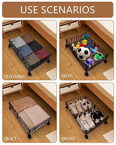 Under Bed Storage with Wheels, Underbed Storage Containers, Foldable Bedroom Storage and Organization with Handles, Underbed Storage Drawer for Shoes, Clothes, Toys, Blankets and Bedding (2 Pack, Black)