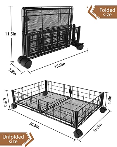 Under Bed Storage with Wheels, Underbed Storage Containers, Foldable Bedroom Storage and Organization with Handles, Underbed Storage Drawer for Shoes, Clothes, Toys, Blankets and Bedding (2 Pack, Black)