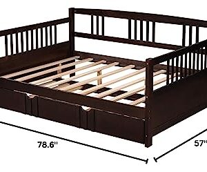 ERDAYE Full Size Daybed Wood Bed with Twin Size Trundle Bed, Espresso