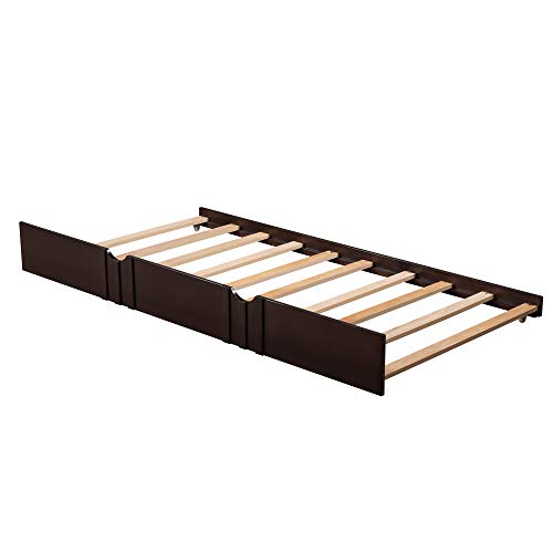 ERDAYE Full Size Daybed Wood Bed with Twin Size Trundle Bed, Espresso