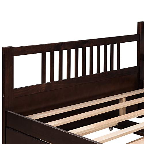 ERDAYE Full Size Daybed Wood Bed with Twin Size Trundle Bed, Espresso