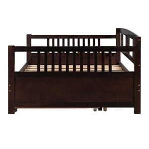 ERDAYE Full Size Daybed Wood Bed with Twin Size Trundle Bed, Espresso