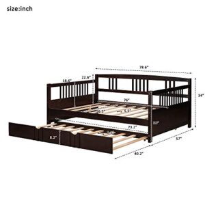 ERDAYE Full Size Daybed Wood Bed with Twin Size Trundle Bed, Espresso