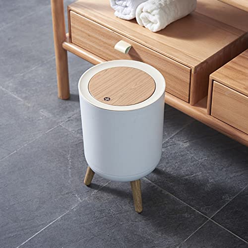 Nordic Style Trash Can,Push Top Garbage Bin with Lid,White Top Spring Waste Basket,Dog Proof Trash can，Plastic Trash Bin Suitable for Kitchen,Bathroom,Bedroom,Living Room,Office,Outdoor